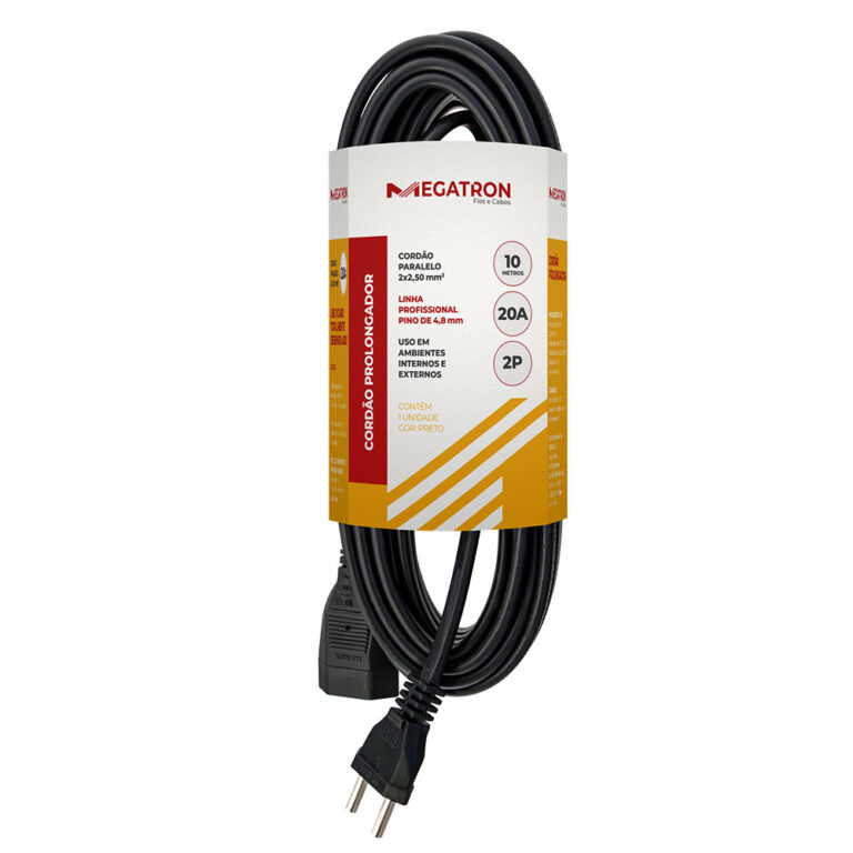 CORDÃO PROLONGADOR 20A 2P - Megatron - Fios e Cabos Especiais